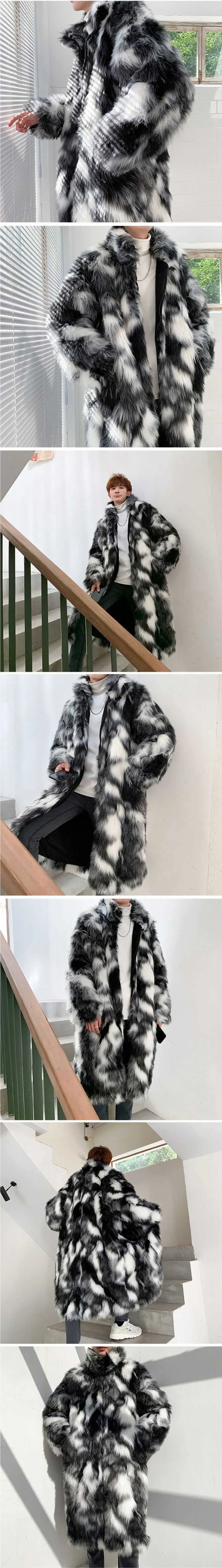 Mens Mid-length Fur Coat Winter Warm Lynx Leopard Print Fur Jacket ...