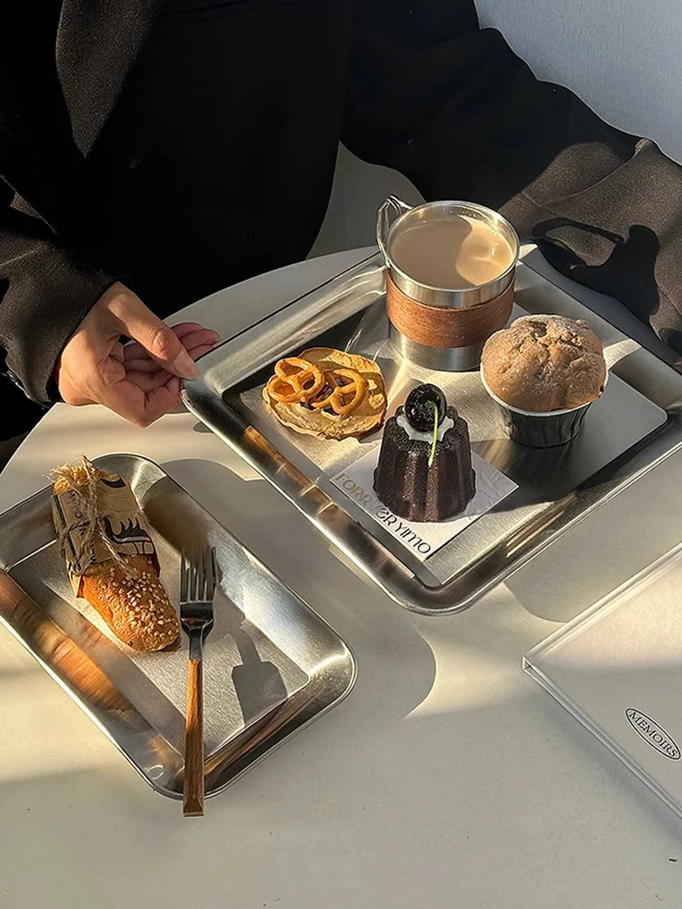 Luxury Square Stainless Steel Serving Tray with Glass Base for Coffee ...