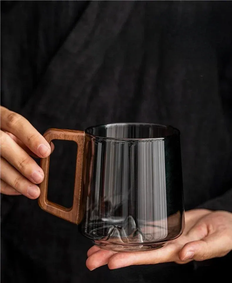Guanshan Glass Single-Layer Drinking Cup with Wooden Handle, Household ...