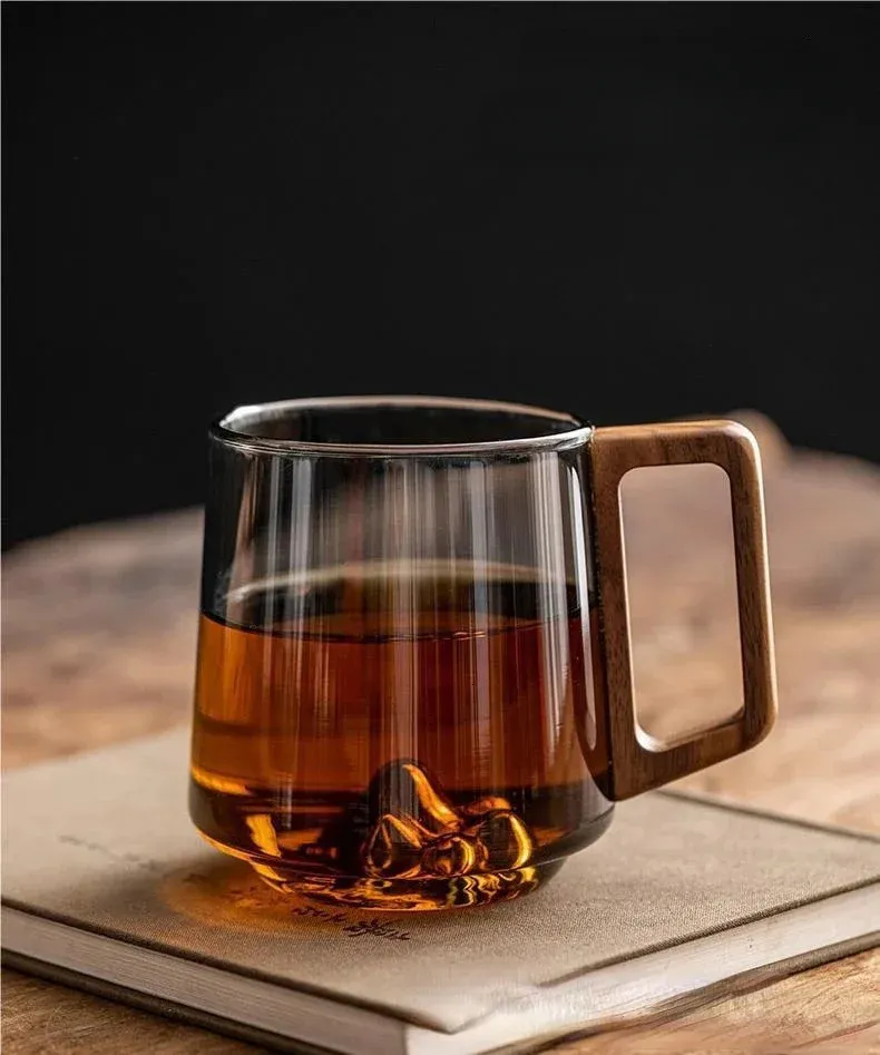 Guanshan Glass Single-Layer Drinking Cup with Wooden Handle, Household ...