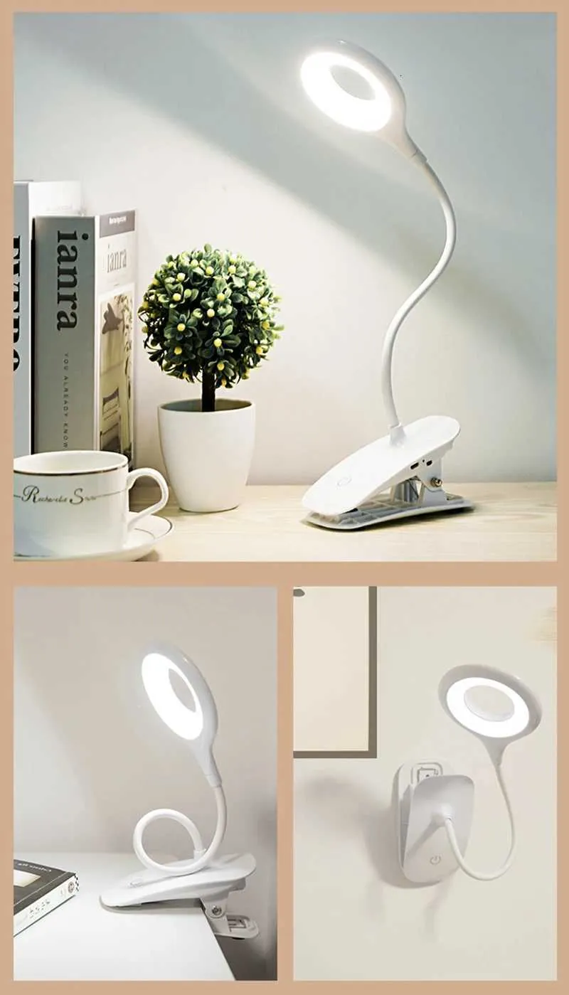 Rechargeable Small Table Lamp with Clip, 3 Modes Dimmable LED Bedside ...