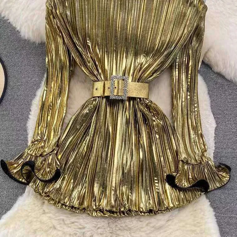 Pleated Satin Evening Gown Polyester Double-Breasted Square Neck Long ...