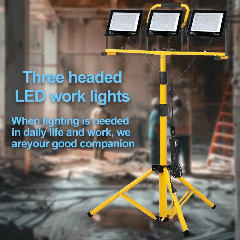 Triple Head LED Work Light With Tripod Stand, Outdoor Spotlight For Job ...