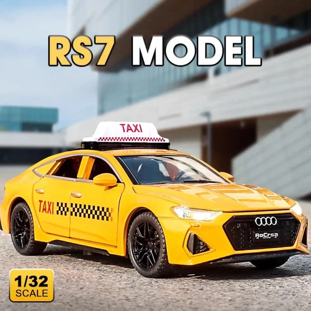 1:32 Audi RS7 Miniature Yellow Cab Toy Model With Diecast Pull Back Sound, 6 Doors, And Opened ...