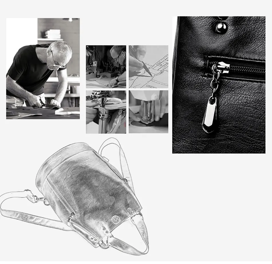 Leather Medium Barrel-Shaped Women's Backpack with Zipper Closure and ...