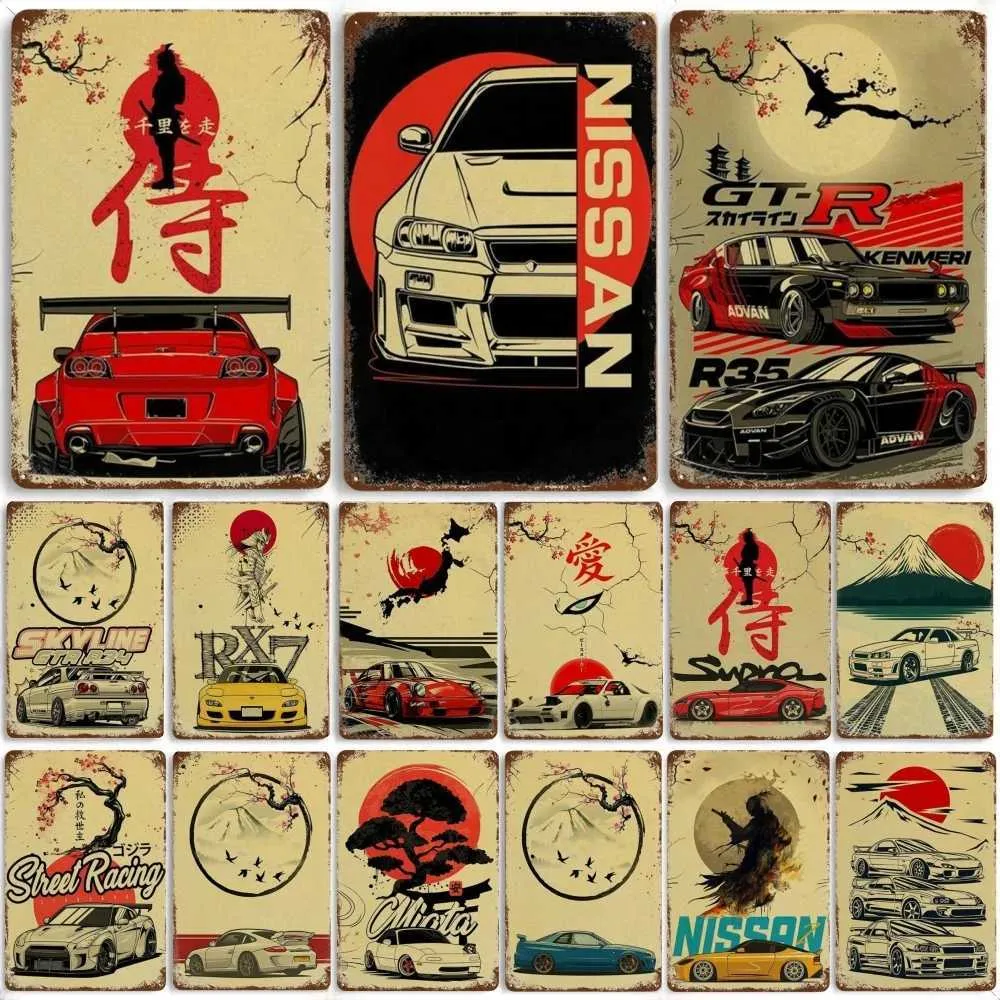 Vintage Japanese Car Samurai Metal Tin Sign Retro Japan Racing Poster ...