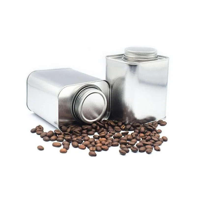 Metal Screw Top Square Coffee Tin Condiments Container With Degassing ...