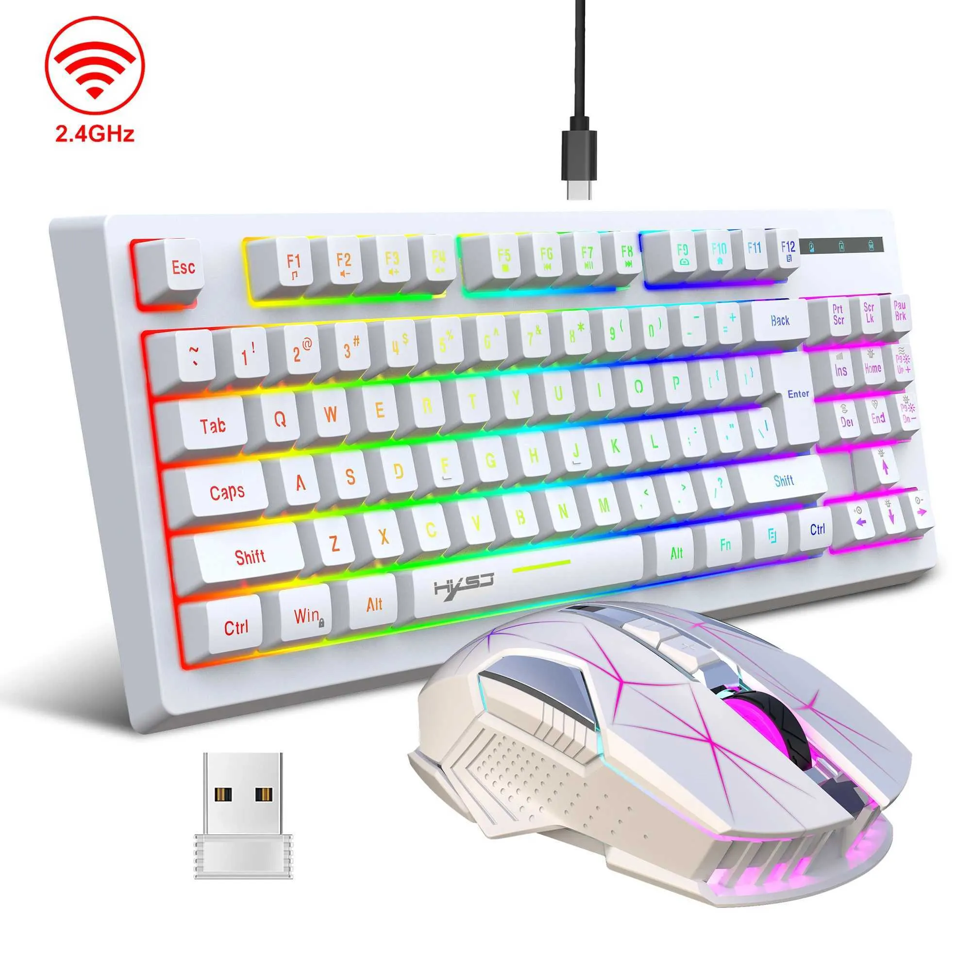 87-Key Rechargeable Wireless arabic keyboard and Mouse Combo Kit with ...