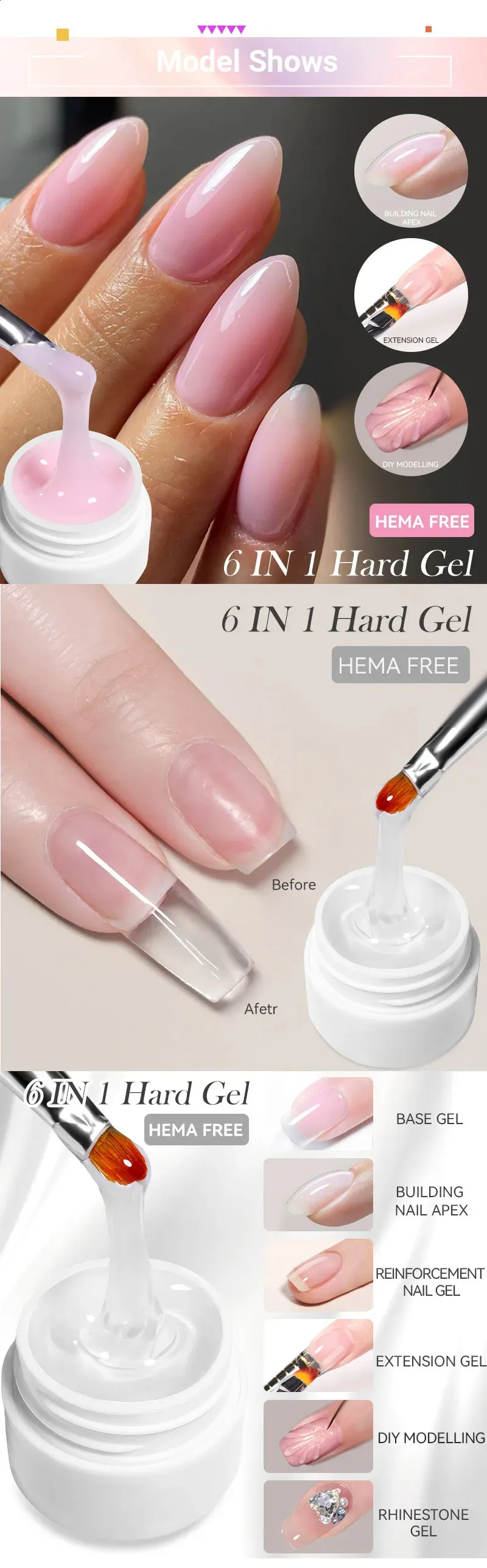 6-in-1 Builder Gel Nail Polish - Strong Acrylic Nail Extension Gel ...