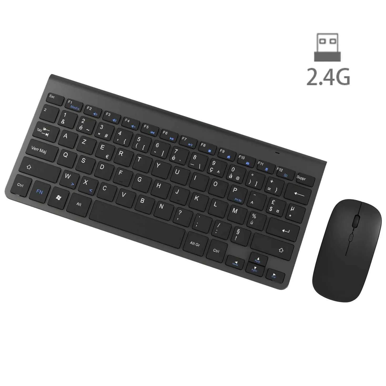 French AZERTY Wireless Keyboard And Mouse Combo Compact 2.4G USB ...