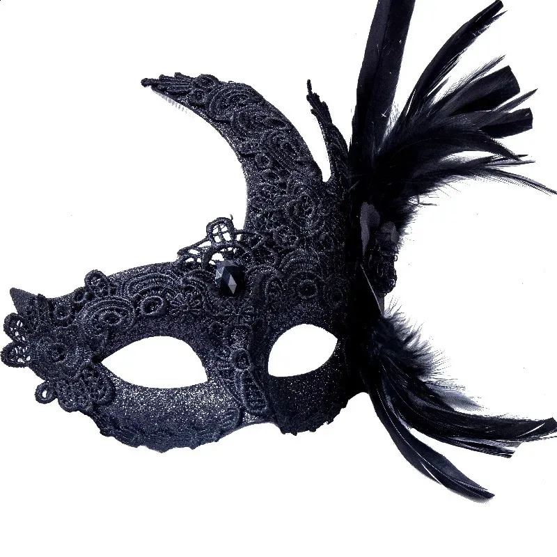 Venetian Lace Feather Halloween Masquerade Mask Co Perfect Party Prop ...