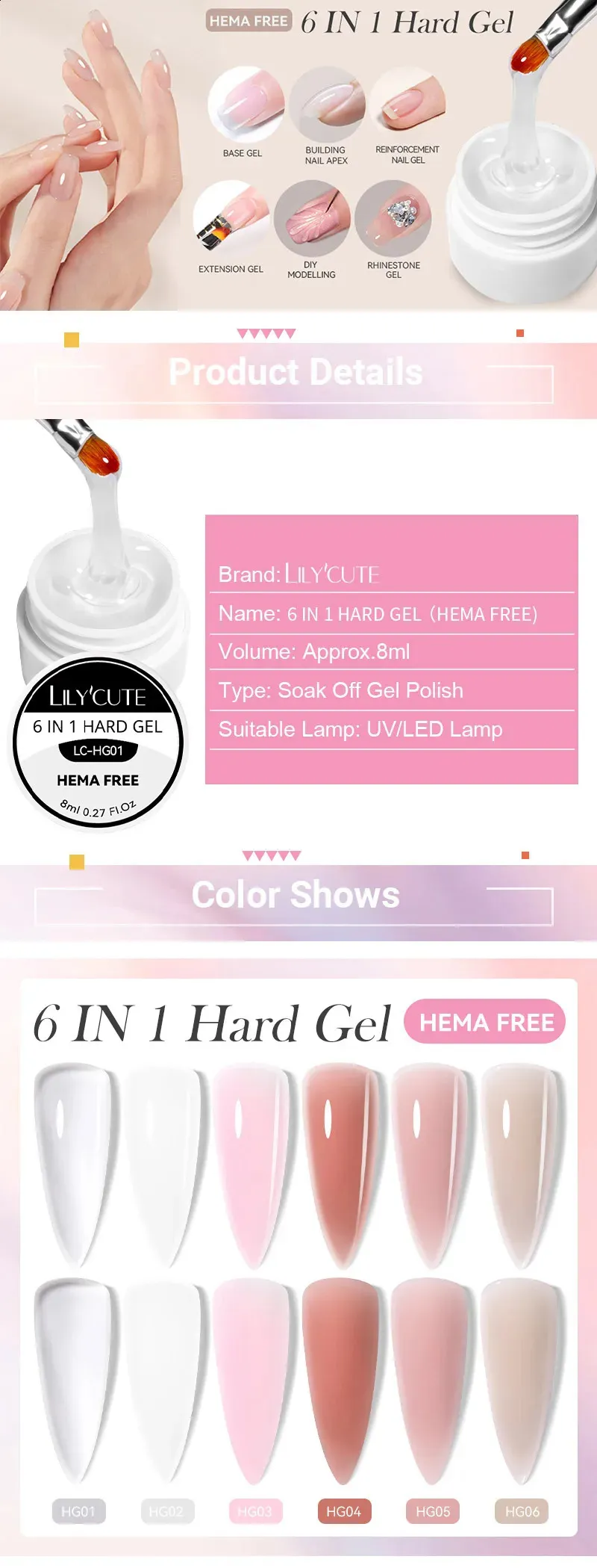 6-in-1 Builder Gel Nail Polish - Strong Acrylic Nail Extension Gel ...