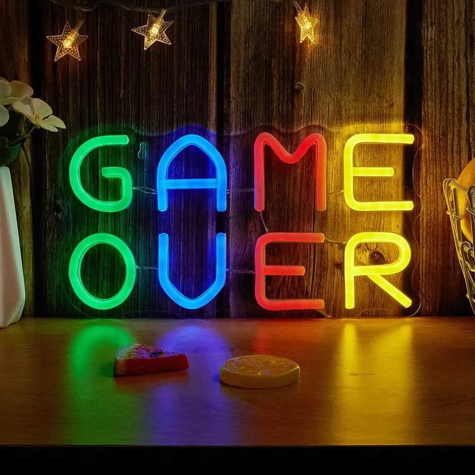 Game Over Neon Sign USB Powered LED Night Light, 3D Wall Art For Game ...