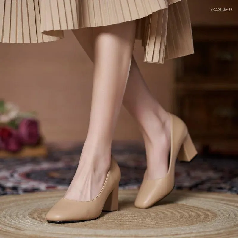 Black high heels pump women square toe slip-on dress shoes with 2-2.75 ...
