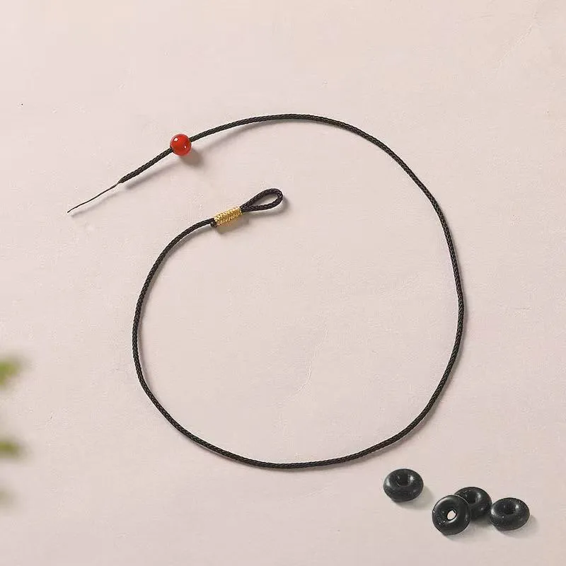 Red Rope Charm Black Thread Bracelet With Beads DIY Hand Woven Anklet ...