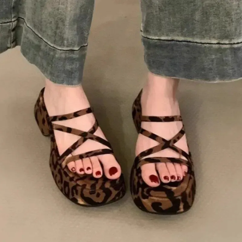 High Quality Women's Shoes Open Toe Summer Leopard Print Simple Casual ...