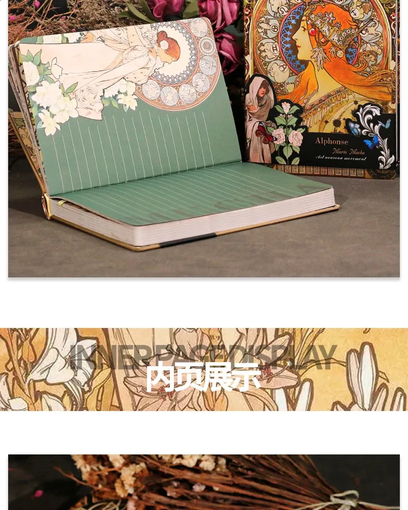 Muchas Painting Series Retro Hardcover Notebooks, Classic Color Page ...