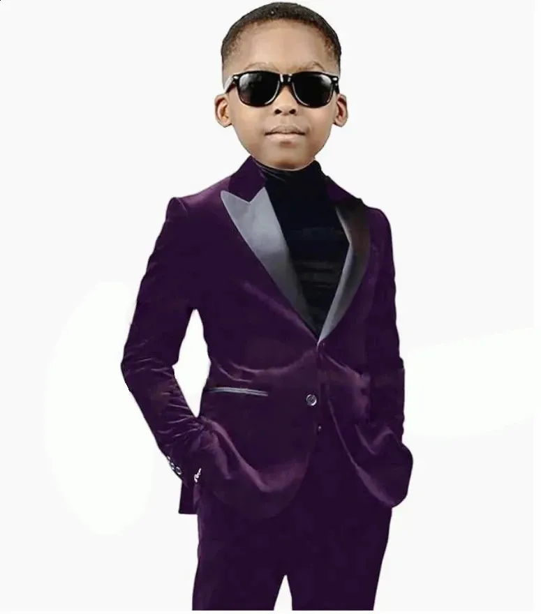 Custom Purple Velvet Boys Purple Suit For Men With Peaked Lapel For ...