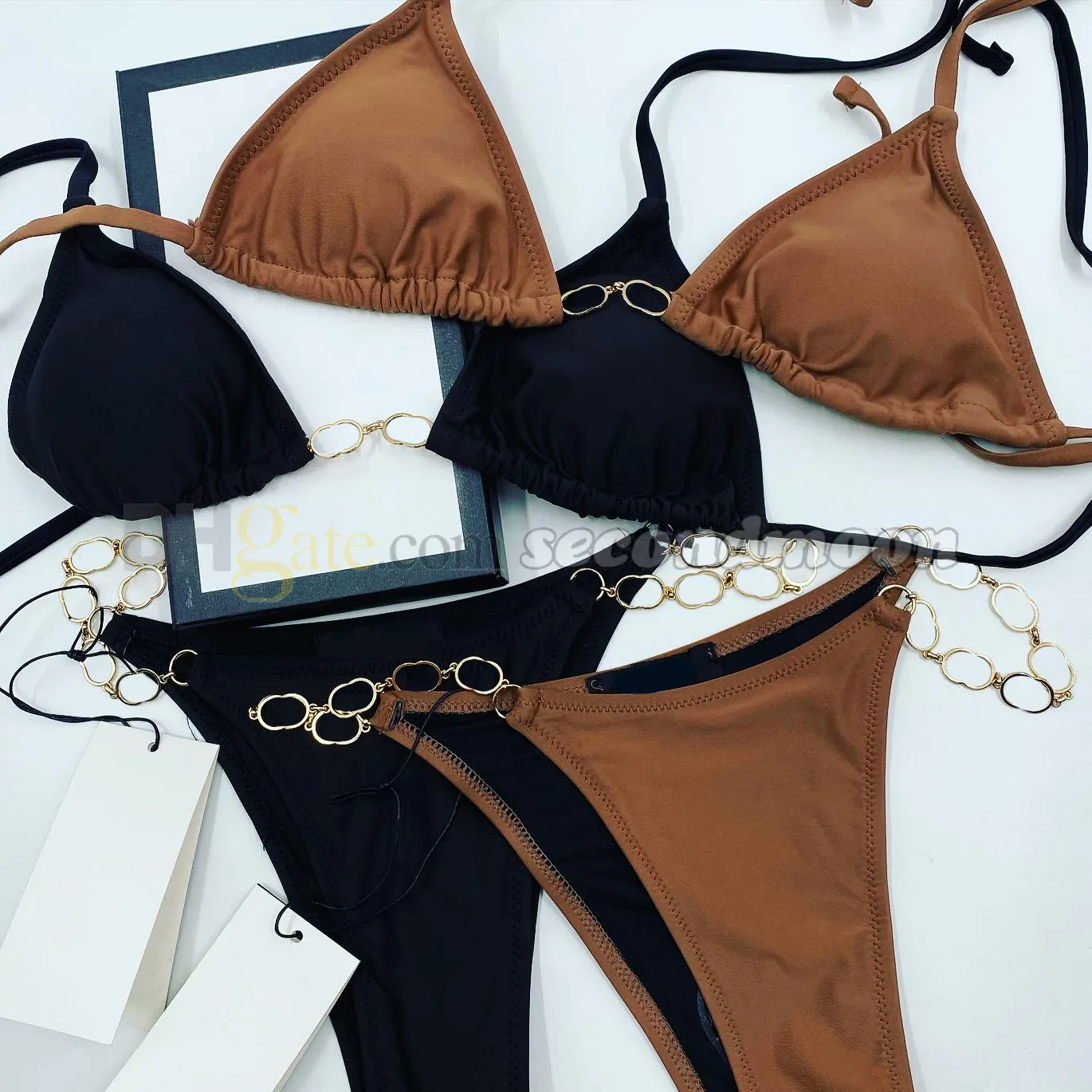 Solid Color Bikinis Set Women Halter Bathing Suit Split Swim Wear Push ...