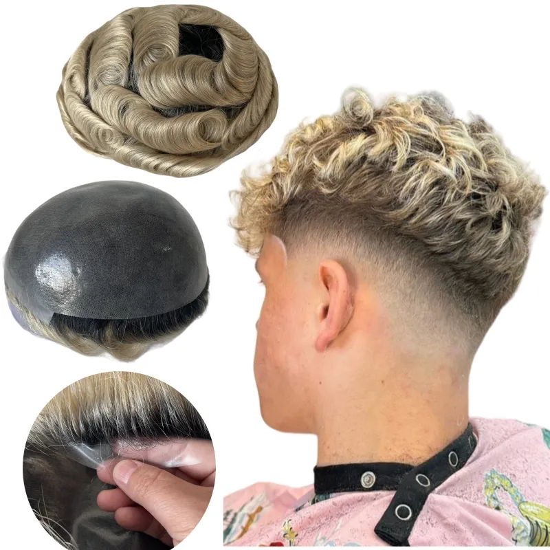 European Men's Indian Virgin Human Hair Ombre Two Tone Color PU Toupee ...