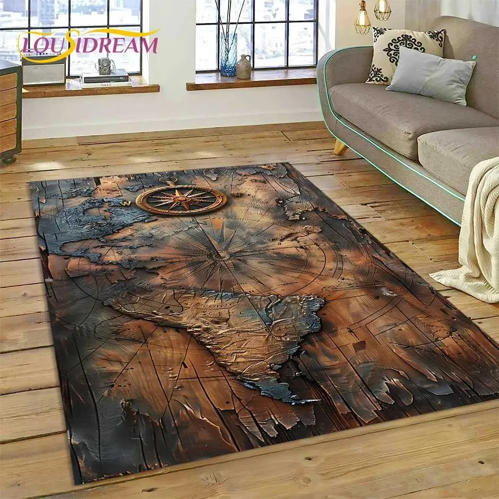 Large 3D Ancient Nautical Chart World Map Compass Carpet Large Floor ...