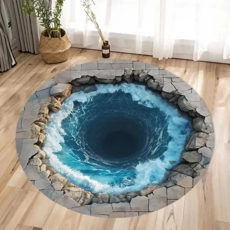 Stunning 3D Illusion Round Round Rugs Kmart With Big Crack And Deep ...