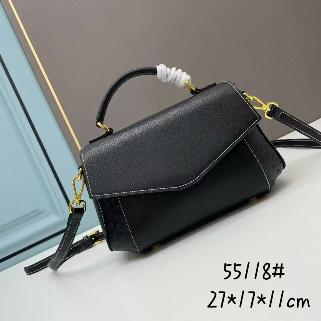 Designer Cowhide And Ostrich Crossbody Black Leather Crossbody Bag With ...