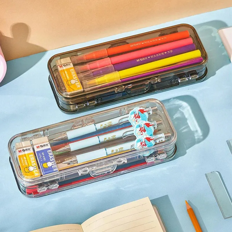 Wholesale Double Layered Clear Pen Box Organizer For Students ...