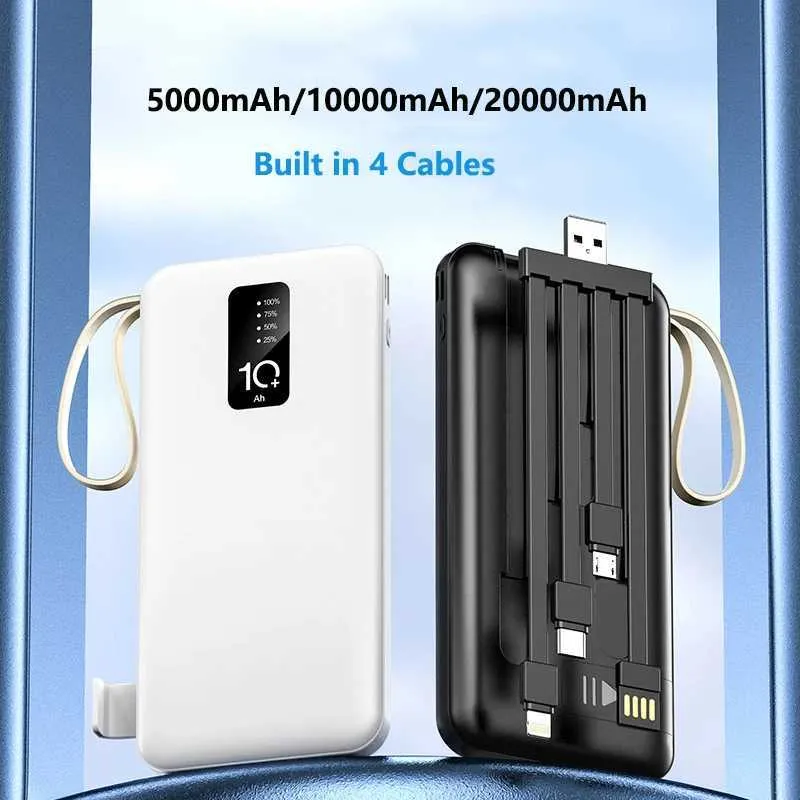 20000mAh Wireless Power Bank 10000mah With Built In Cable For Fast ...