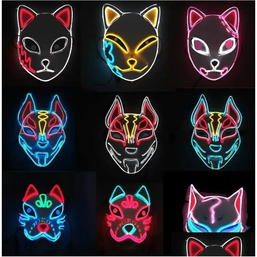 Demon Slayer Glowing El Wire Kimetsu No Yaiba LED Mask Japanese Fox The ...