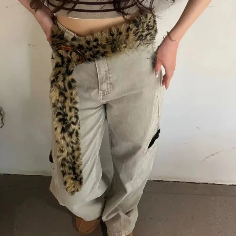 Leopard Fur Coats Inspired Plush Belt: Faux Fur Waist Accent With ...