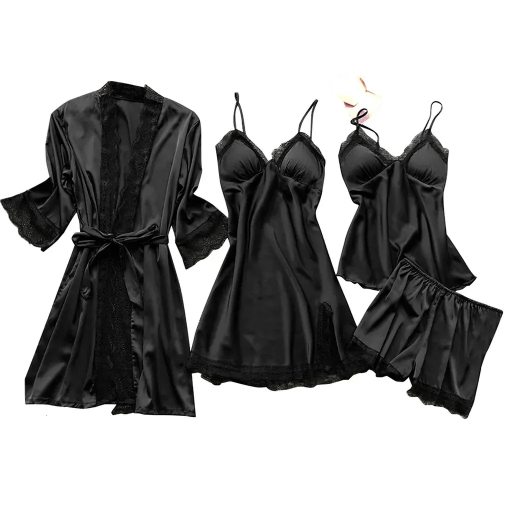 Lingerie Sleepwear Women's Lace Robe Dress Set Pajamas Nightdress Sexy ...