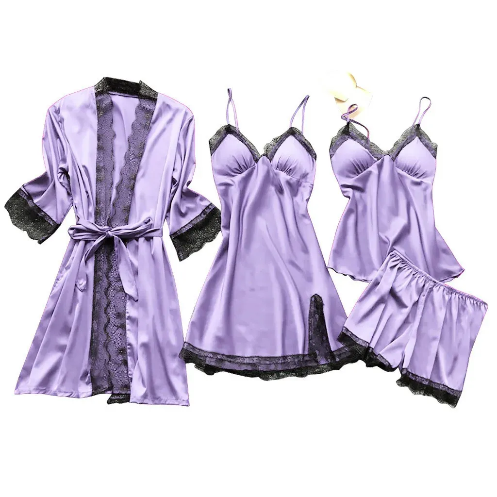 Lingerie Sleepwear Women's Lace Robe Dress Set Pajamas Nightdress Sexy ...