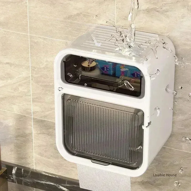 Double Layer Wall Mounted Wall Mounted Tissue Holder With Paper Drawer ...