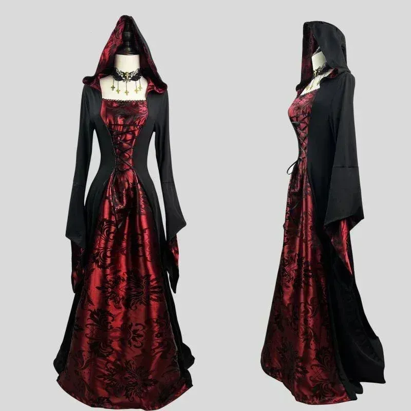 Women's Gothic Red Brocade Cosplay Dress With Hooded... From Longda03 ...