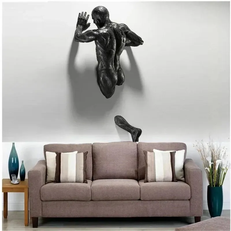 Copper Wall Sculpture Abstract Character Resin Climbing Man Glass Wall ...