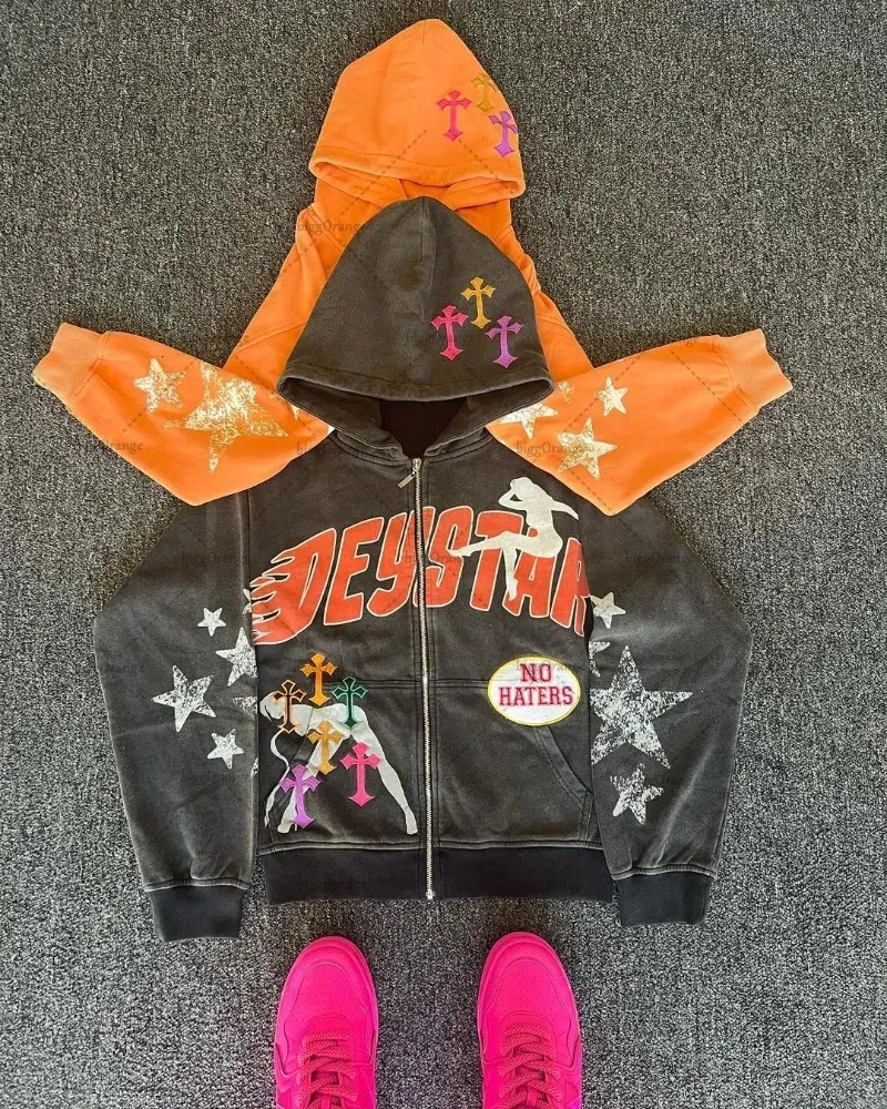 Y2K Retro Gothic Harajuku Cross Print Graphic Zip Up Hoodie Trendy Streetwear With Oversized Fit ...