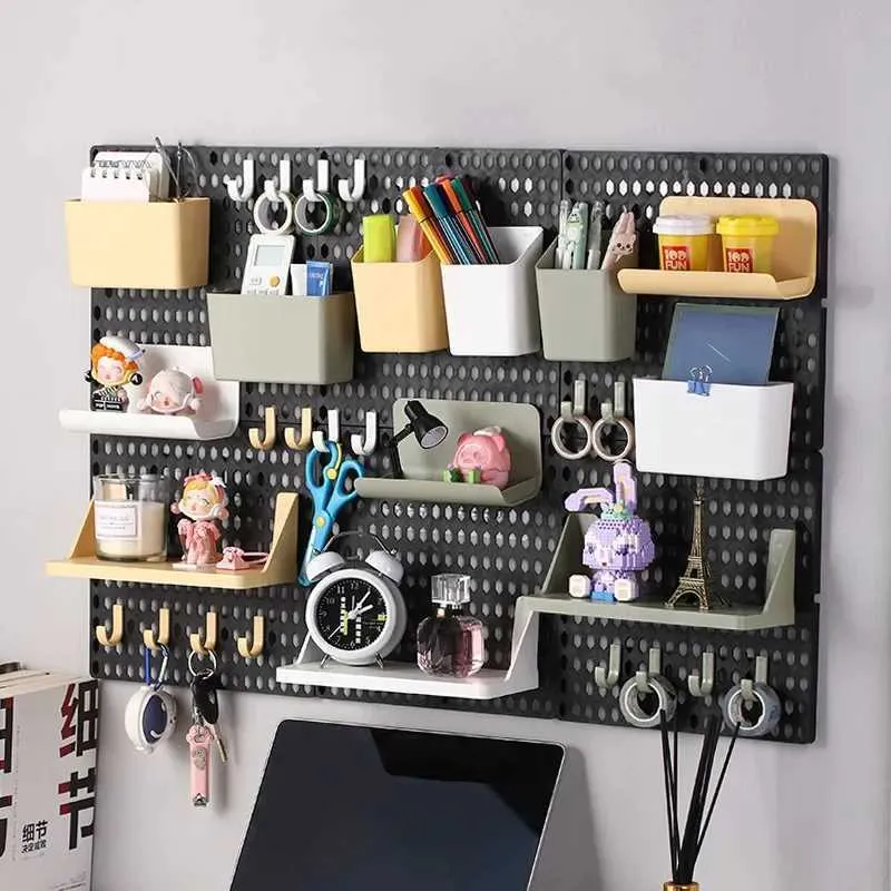 Storage Shelf with Hooks Wall Mounted Desk Organizer Purple PP Bamboo ...