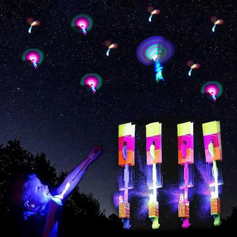 Amazing LED Light Flying Rocket Toys Outdoor Slingshot Helicopters For ...