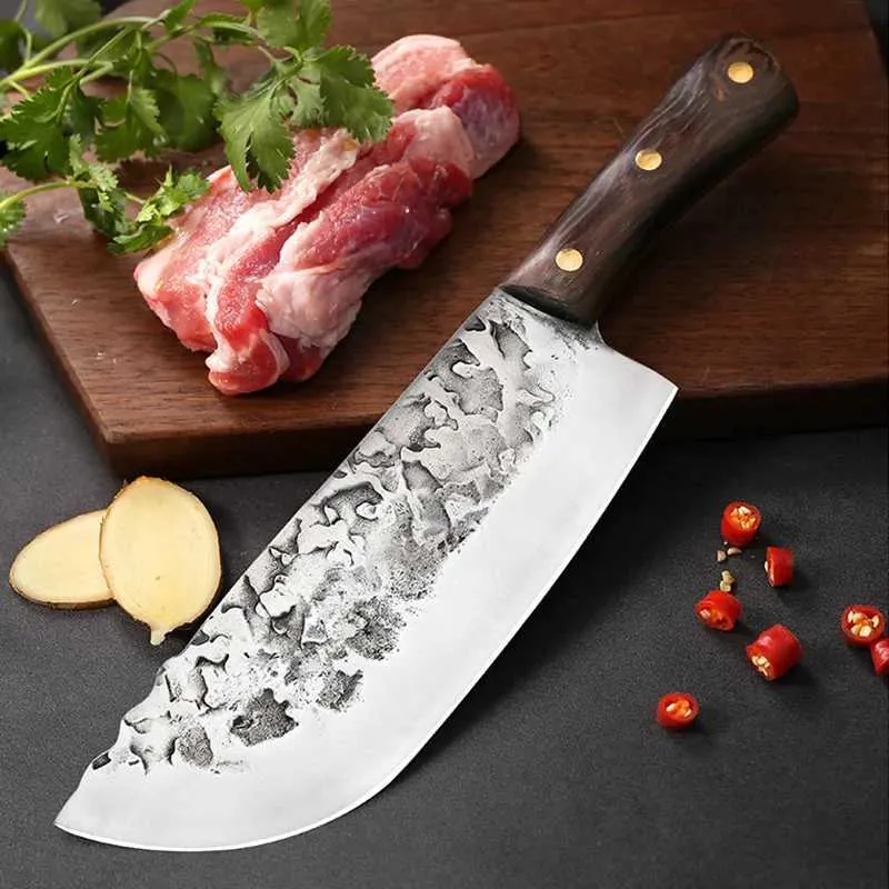 Cleaver Knife Hand Forged Blade Kitchen Knives Slicing Meat Vegetables ...
