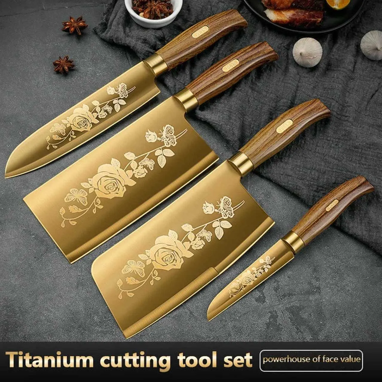 Rose Gold Kitchen Knife Set, Stainless Steel Chef Knives For Cooking ...