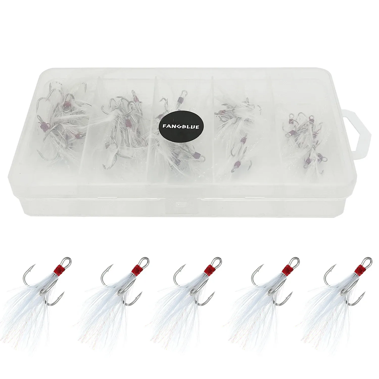 250117 Feather Treble Fishing Hooks High Carbon Steel Barbed Triple ...