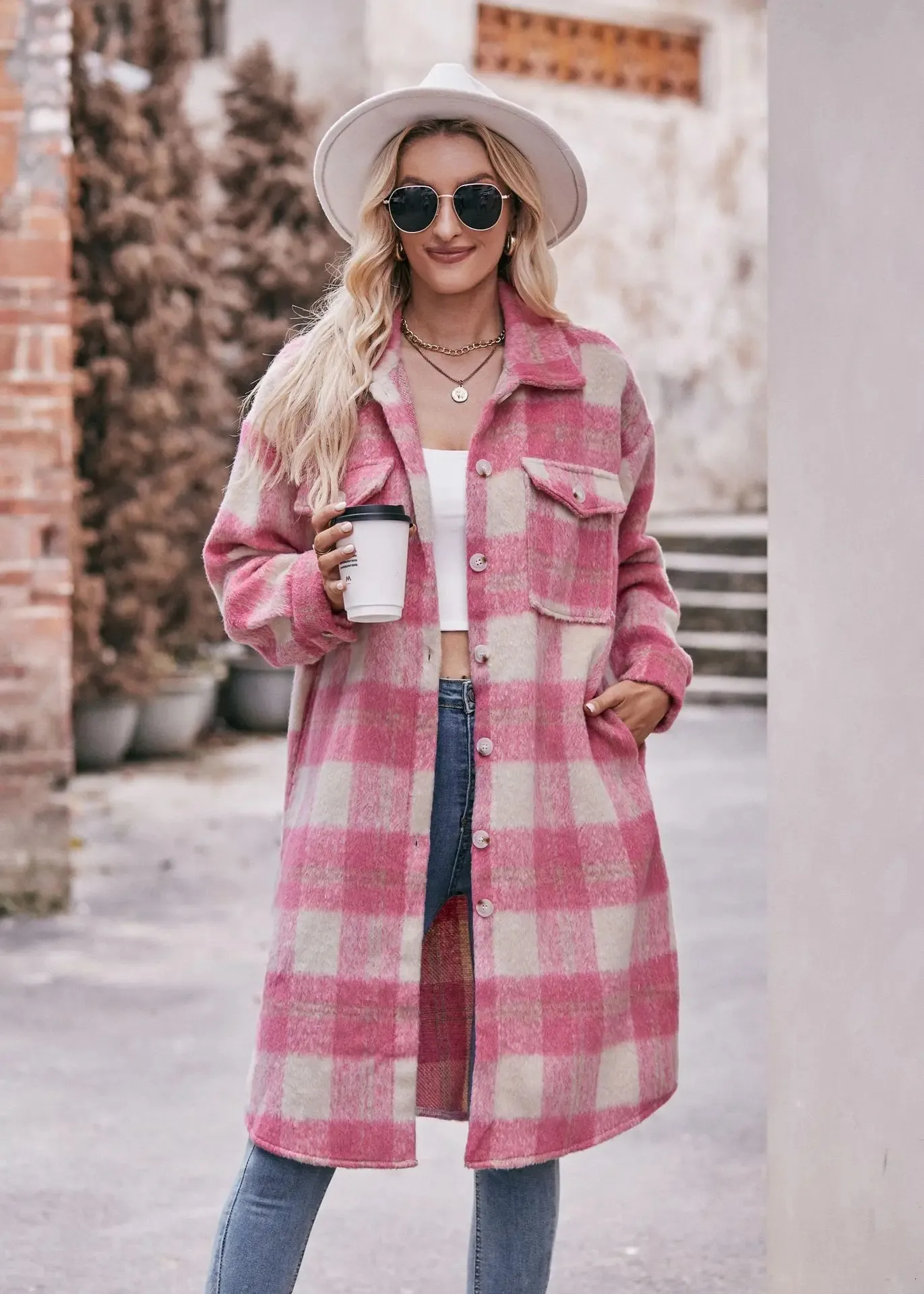 Elegant Plaid Tweed Trench Coat: Women's Long Wool Coats, Warm Winter ...