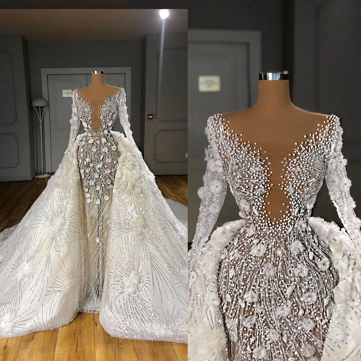 Glamorous Plus Size Mermaid Wedding Dress: Beaded Crystals, Pearls ...