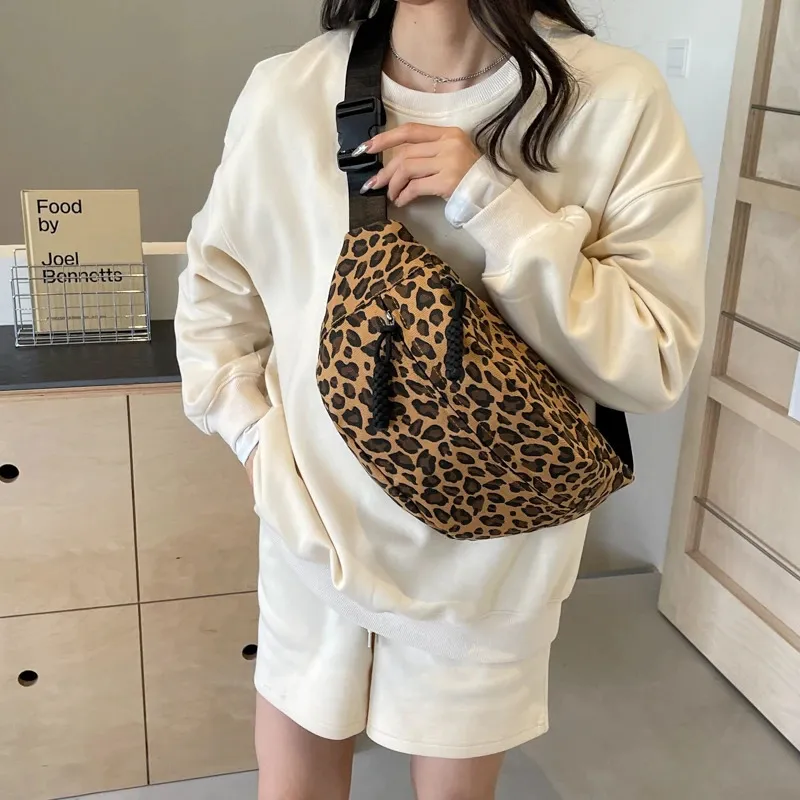 Leopard Print Canvas Belt Bag: Trendy Women's Chest Pack, Shoulder ...