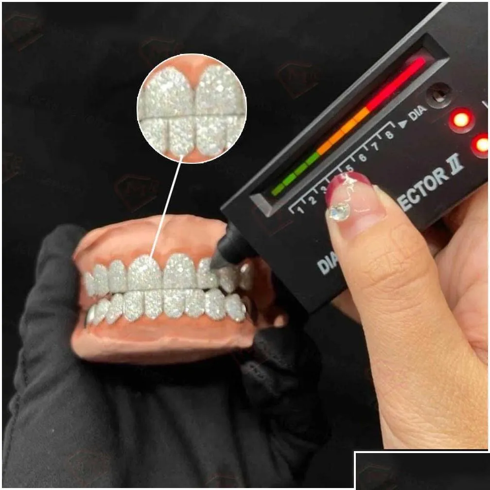 Iced Out Diamond Denture Grillz For Hip Hop Teeth 8 Top & Bottom Gold ...