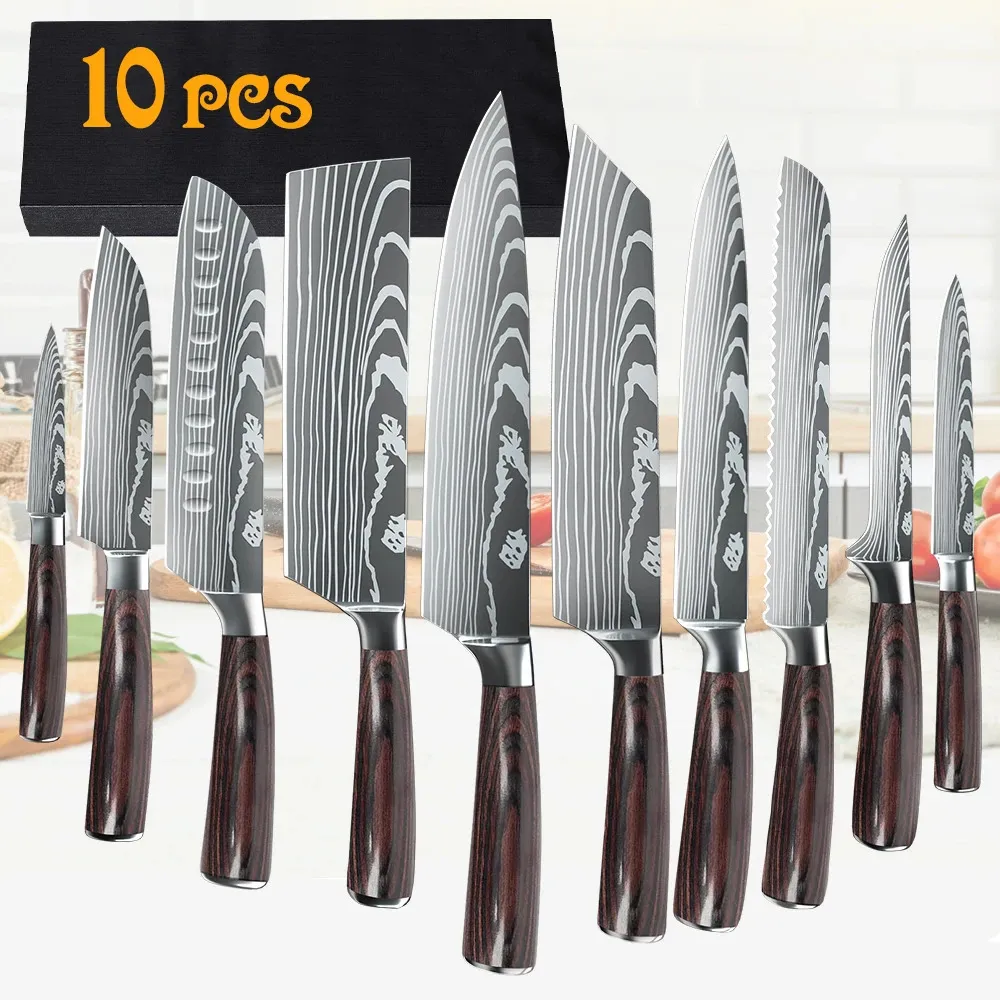Japanese Cleaver Knife Set: 1 Professional Damascus Kitchen Knives Meat ...