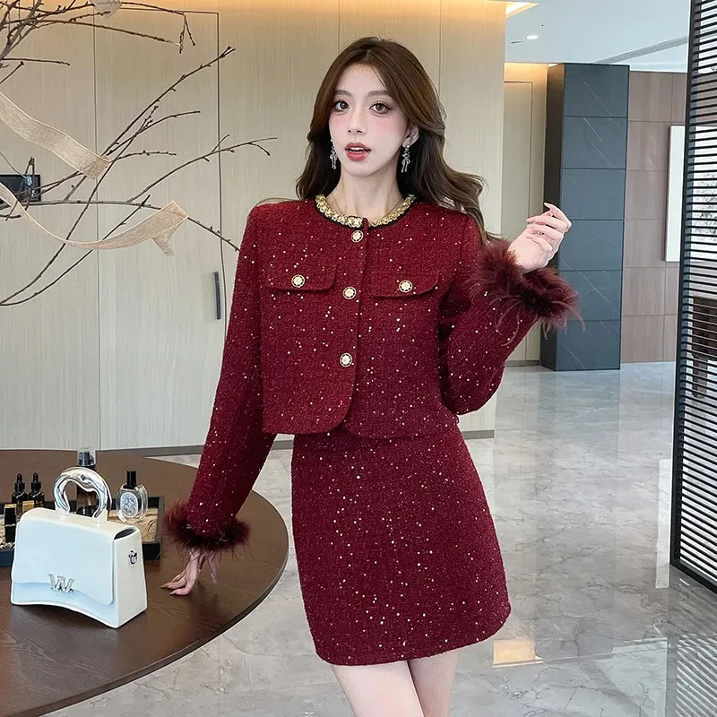 French Vintage Tweed Two Piece Set For Women High Quality Ladies Tweed ...