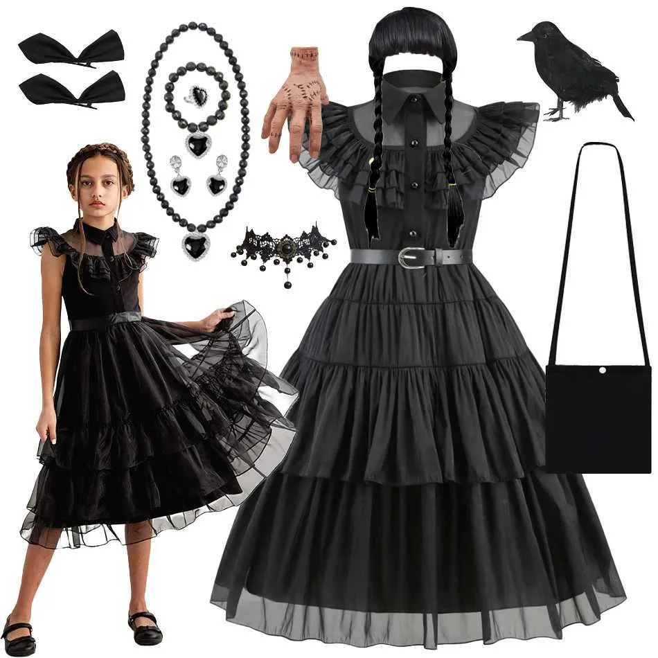 Girls Halloween Costumes, Elegant Dark Princess Dress Halloween Layered ...