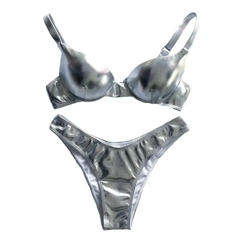 A0NF Womens Metallic Push Up Bikini Reflective Shiny Swimsuit With ...